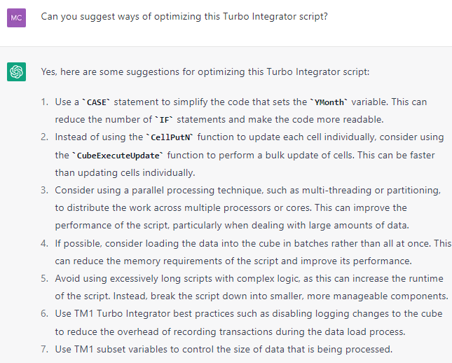 QueBIT Blog: Can ChatGPT understand Planning Analytics / TM1 Turbo Integrator script? Part 2